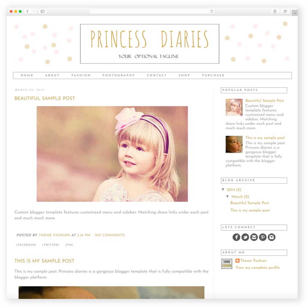 Free Responsive Blogger Template - Princess Diaries