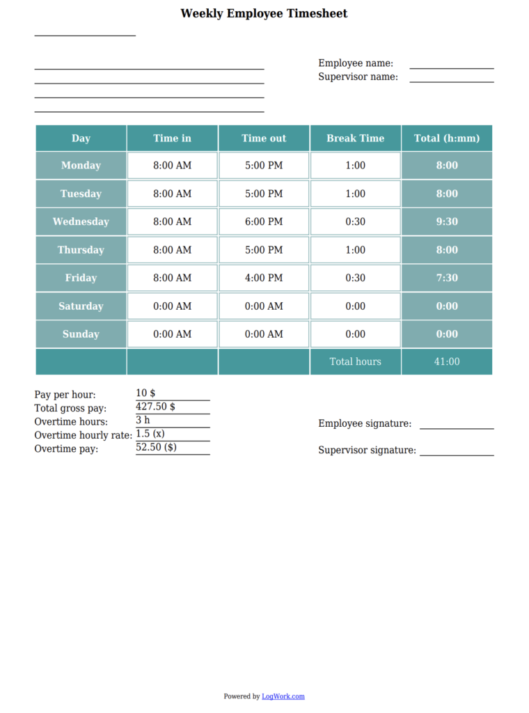LogWork Free Timesheet Calculator